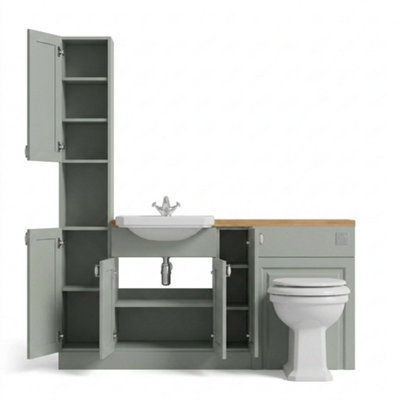 Oliver Sage Green 1700 Shaker Fitted Bathroom Suite with Tall Boy, WC ...