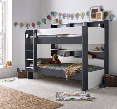 Olly Grey and White Storage Bunk Bed Without Drawer With Orthopaedic ...