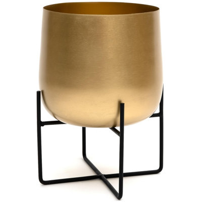 Olly & Rose Marrakesh Gold Metal Plant Pot with Stand. 20cm x 30cm ...