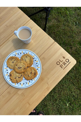 OLPRO Bamboo Camping Table 4 Folding 90cm x 90cm