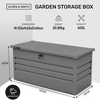 Olsen And Smith Large 400L Metal Garden Storage Box, Heavy Duty Outdoor ...