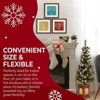 Olsen & Smith 4ft Artificial Christmas Tree, Pre Lit Snow Tipped Xmas ...