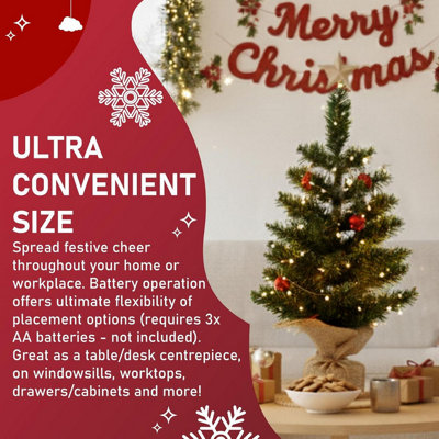 Olsen & Smith 50cm Pre Lit Mini Christmas Tree, Battery Operated ...