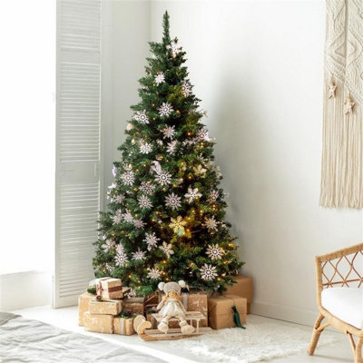 Olsen & Smith 7ft Artificial Christmas Tree, Pre-Lit Fibre Optic Xmas ...