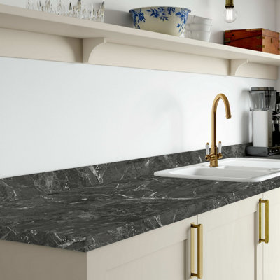 OMEGA Marquina Marble Laminate Kitchen Worktop - 3000mm x 600mm x 38mm ...