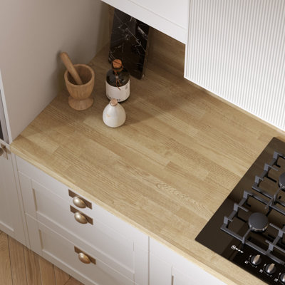 Omega Modern Natural Blocked Oak Square Edge Laminate Kitchen Edging ...