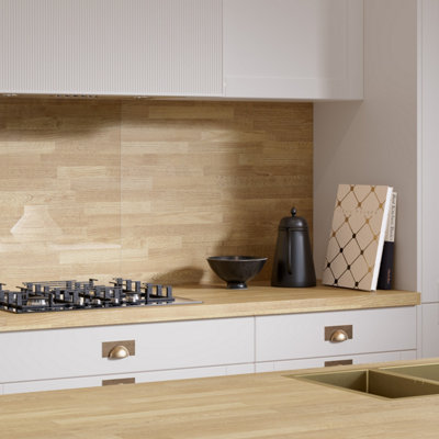OMEGA MODERN NATURAL BLOCKED OAK SQUARE EDGE LAMINATE KITCHEN ...