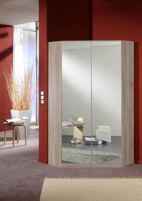 OMEGA Oak And Mirror Corner Mirrored Wardrobe