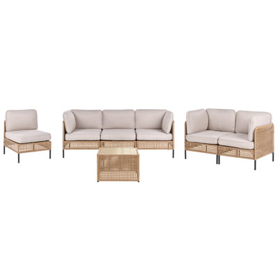 OMEGANA 6 Seater Garden Lounge Set with Table Light Beige PE Rattan Modular