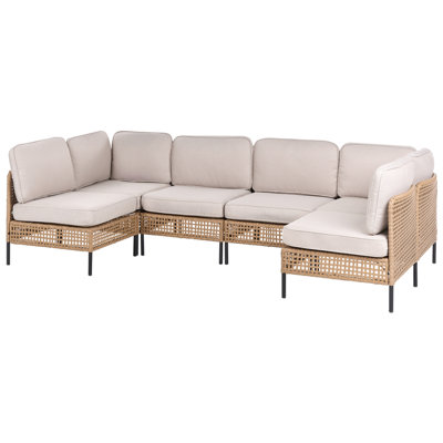 OMEGANA 6 Seater U-Shape Garden Sofa Light Beige PE Rattan Modular
