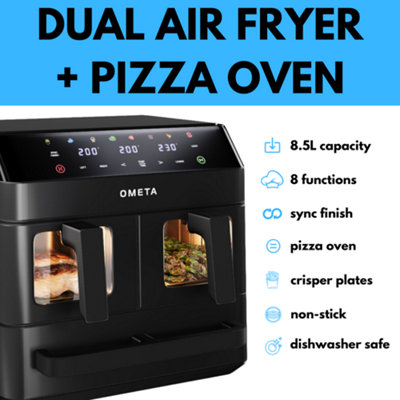 Ometa 8.5L Dual Zone Air Fryer with 12 Inch Pizza Oven Tray & Function 8-in-1 Modes Visible ...