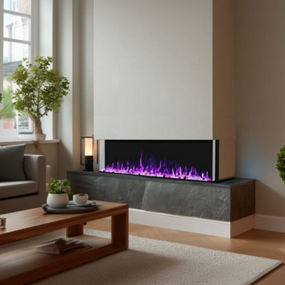 Omni-Burn 106cm Wide 3 Sided Electric Fireplace with 13 Flame Colours ...