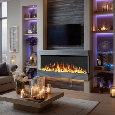 Omni-Burn 106cm Wide 3 Sided Electric Fireplace with 13 Flame Colours ...