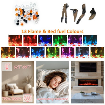 Omni-Burn 78cm Wide Electric Fireplace with App Control,13 Flame ...