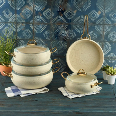 OMS 9PC Granite Cookware Set - Ivory