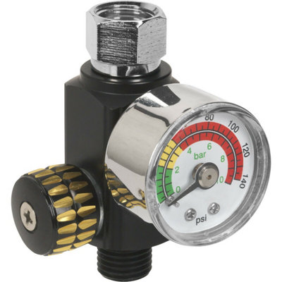 On-Gun Air Pressure Regulator Gauge - 0 to 140PSI - 1/4" BSP Spray Gun ...