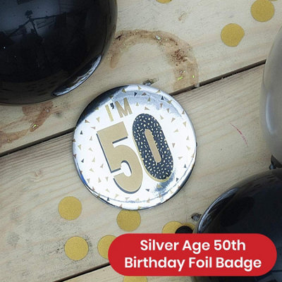 ON THE WALL SILVER AGE 50 BIRTHDAY FOIL BADGE