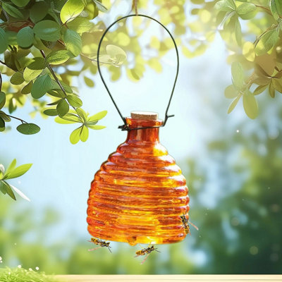 One Coloured Glass Hanging Wasp Trap Large Outdoor Garden Wasp Catcher