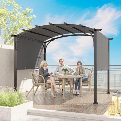 Onemill 10 Ft. W x 8 Ft.D Metal Pergola with Adjustable Canopy,LED ...