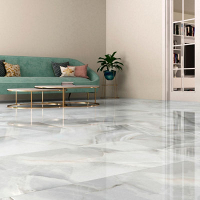 Onix Perla Polished White Marble Onyx Effect Porcelain Tile