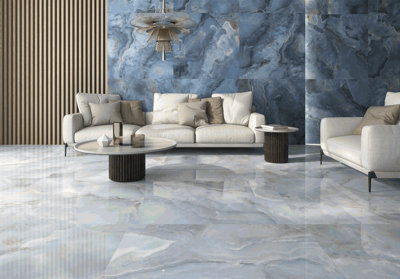 Onyx Blue XL 600mm x 1200mm Polished Porcelain Wall & Floor Tiles (Pack ...