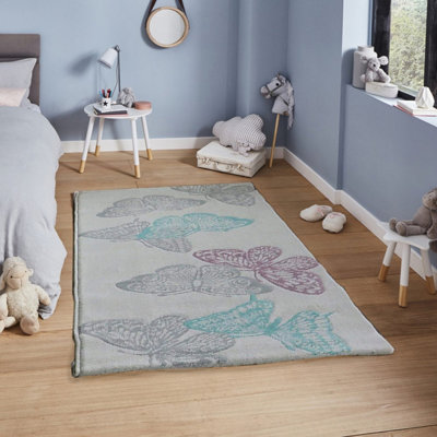 Open Butterfly Area Rug in Light Grey Background,60 x 110cm