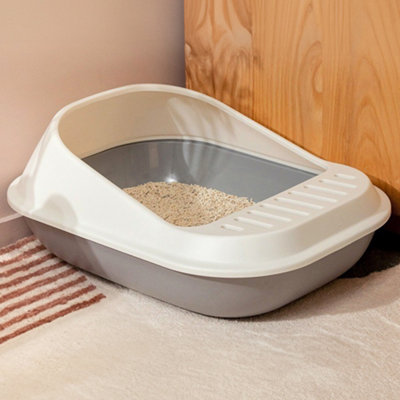 Open Top Grey Cat Litter Box Grey with Low Entrance and Hollowed Pedal