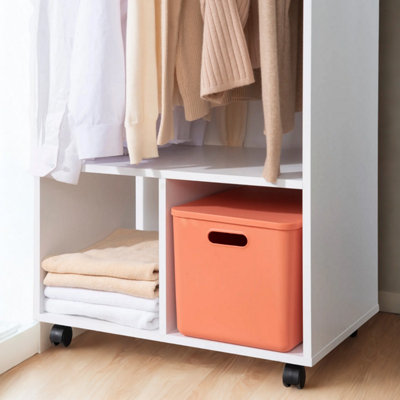 Open Wardrobe Clothes Rail With Storage Shelves on Wheels White