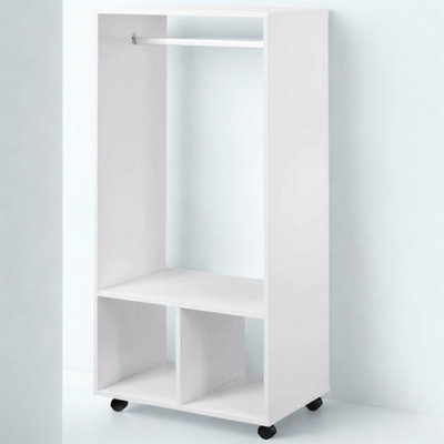 Open Wardrobe Clothes Rail With Storage Shelves on Wheels White