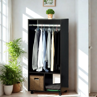 Open Wardrobe Clothes Rail With Storage Shelves on Wheels White