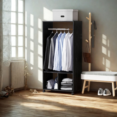 Open Wardrobe Clothes Rail With Storage Shelves on Wheels White