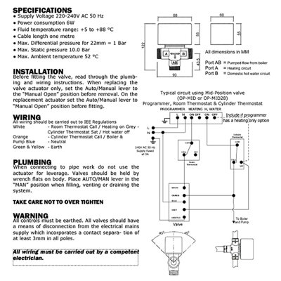 Optimum 22mm Valve Mid Position 3 Port Motorised Central Heating ...