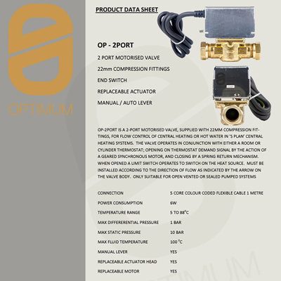 Optimum 22mm Zone Valve 2 Port Motorised 5 Wire Central Heating ...