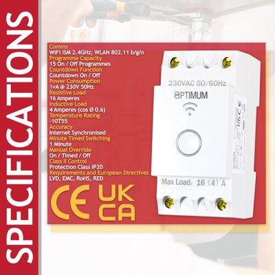 Optimum Wi-Fi DIN Rail Time Switch 230V 50Hz 16(4)A Programmable Timer ...