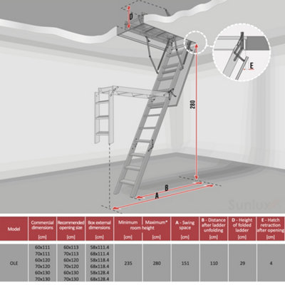 Optistep OLE 70cm x 120cm Wooden Loft Ladder & Hatch (H up to 280cm)