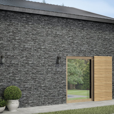 Oracle Dark Grey Split Faced Stone Effect Porcelain Tile Pack of 160 Tiles 45m² (L)890mm (W)320mm