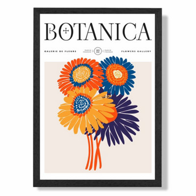 Orange and Blue Gerbera Daisies Flower Market Exhibition Art Print with ...