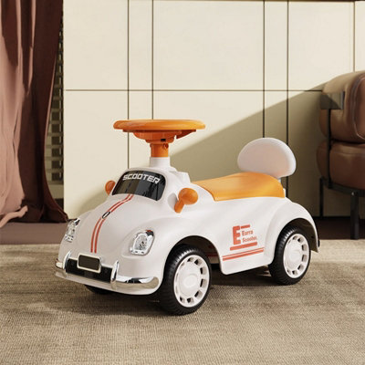 Orange and White Foot-Powered Kid Toddler Ride-On Car