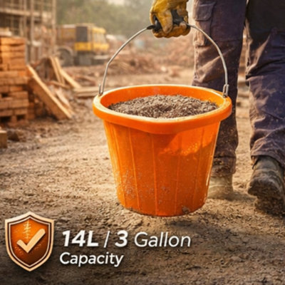 Orange Builders Bucket Plastic 3 Gallon 14 Litre 14L Strong Water ...