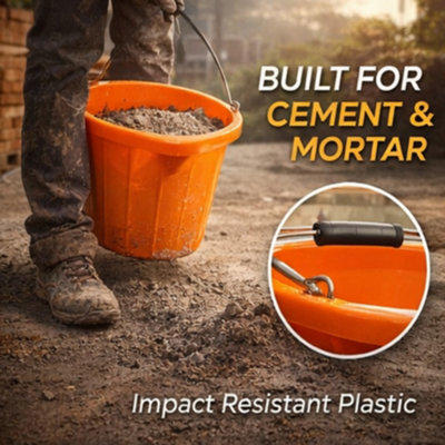 Orange Builders Bucket Plastic 3 Gallon 14 Litre 14L Strong Water ...