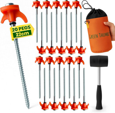 Orange Camping Tent Peg Set w/ 20 Heavy Duty Pegs, Storage Bag, Rubber ...