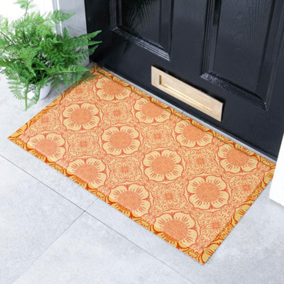 Orange Floral Pattern Indoor & Outdoor Doormat - 70x40cm | DIY at B&Q