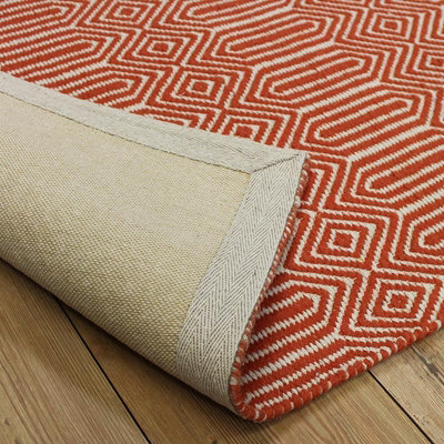 Orange Geometric Wool Modern Handmade Easy to Clean Rug for Living Room ...
