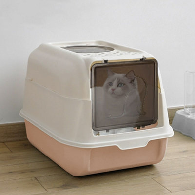 Orange Large Hooded Top Entry Cat Litter Box with Scoop