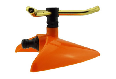 Orange Leaf 3-Arm Rotating Garden Sprinkler with Brass Arms and ABS Base