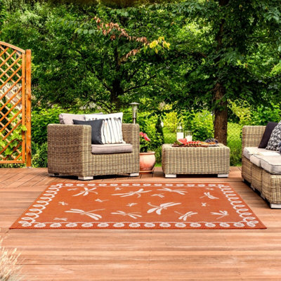 Orange Outdoor Rug, Animal Bordered Stain-Resistant Rug For Patio Decks ...