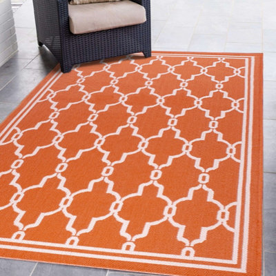 Orange Outdoor Rug, Geometric Stain-Resistant Rug For Patio Decks ...