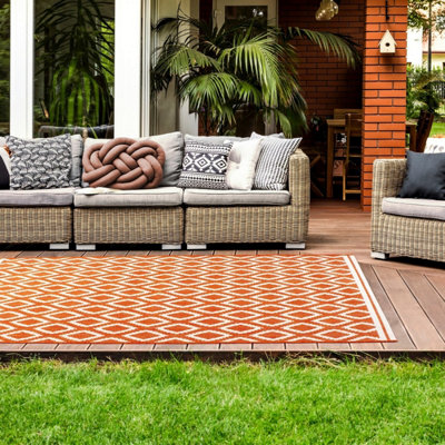 Orange Outdoor Rug, Geometric Stain-Resistant Rug For Patio Decks ...