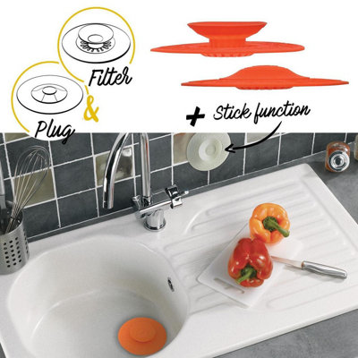 Orange Universal 2in1 Kitchen Sink Plug/Filter 110mm Stick Function ...