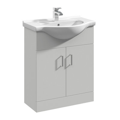 Orbit Floor Standing 2 Door Vanity Basin Unit - Gloss Grey Mist - 650mm ...